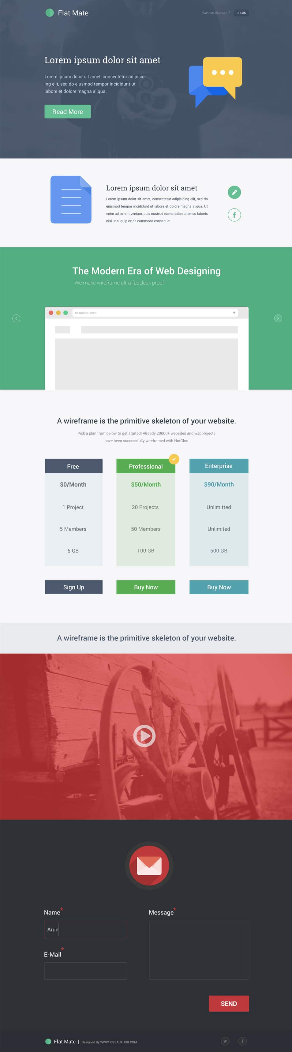 Free Single Page Website Design Template PSD Css Author