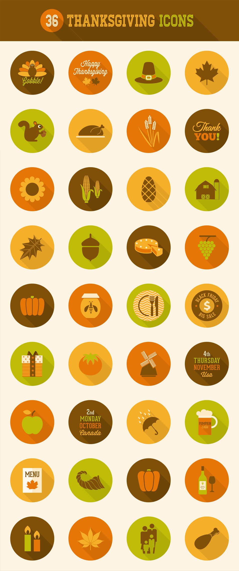 Satu Set Thanksgiving Icons (PSD - AI)